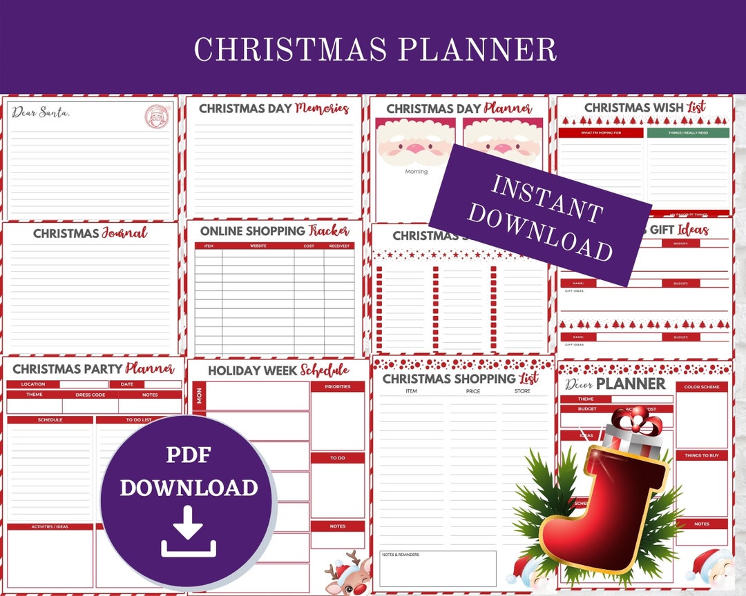 Printable Christmas Holiday Planner | 8.5x11 Sheet Digital Instant PDF ...