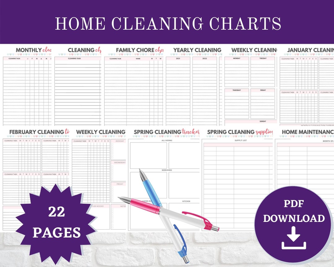 Printable Home Cleaning Pages | Chore Chart |maintenance| Monthly ...