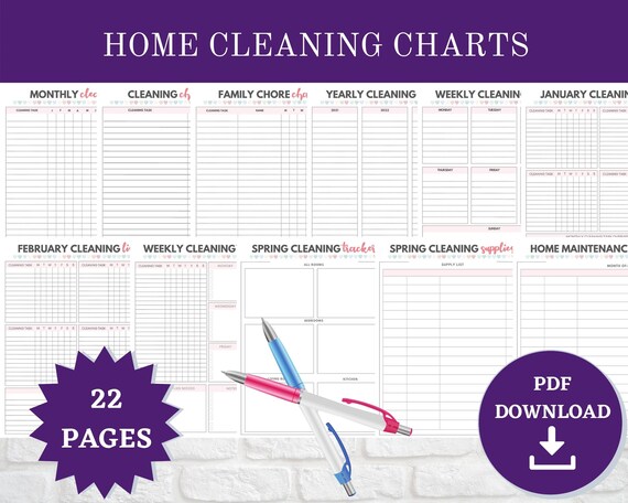 Printable Home Cleaning Pages Chore Chart maintenance - Etsy