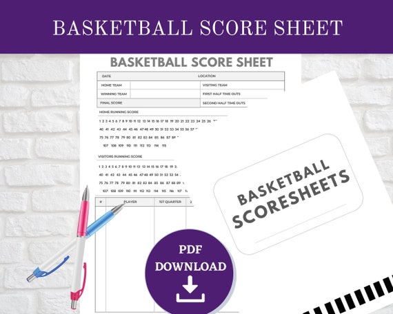 Printable Basketball Score Sheet 8.5x11 Sheets Digital | Etsy