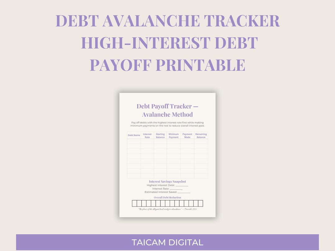 Debt Avalanche Tracker Printable | High Interest Debt Payoff Worksheet ...