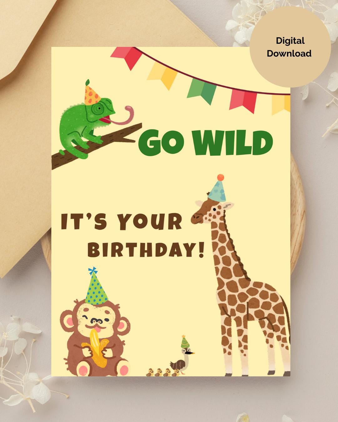 Wild Jungle Birthday Card for Kids – Printable Animal Birthday Card ...