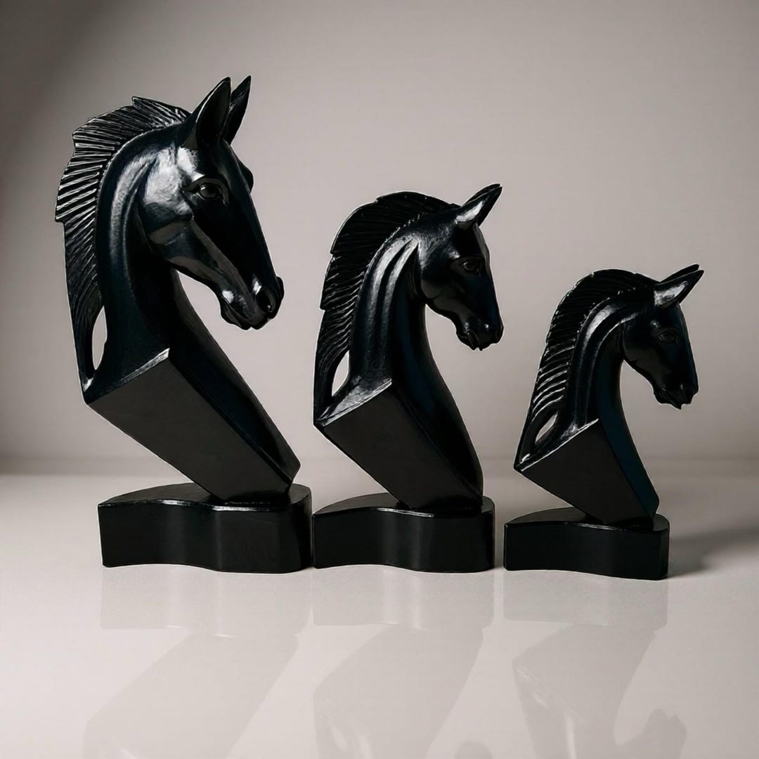 Upcycled Wooden Horse Head Statues, Rustic Country Chic Home Art, Set ...