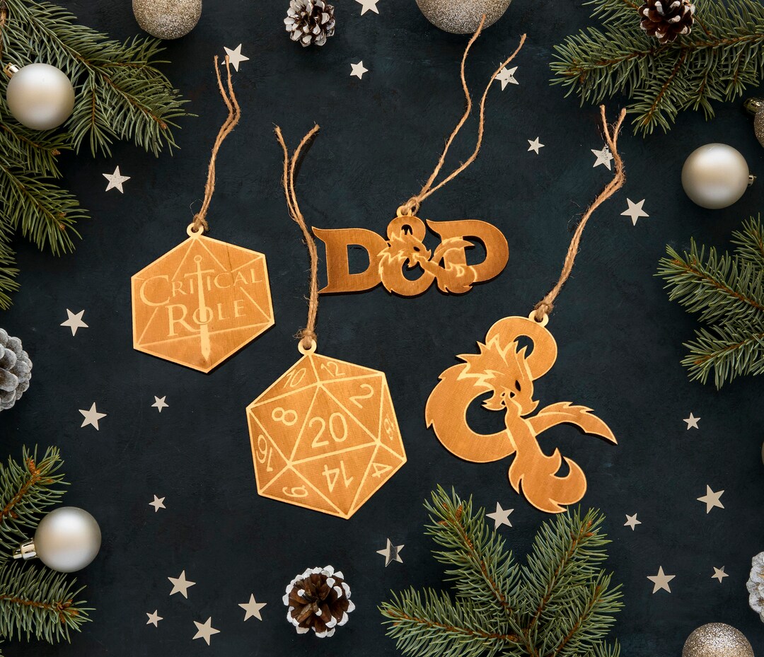 4 PCS Wooden Dnd Set Christmas Ornament, Dungeons & Dragons Christmas ...