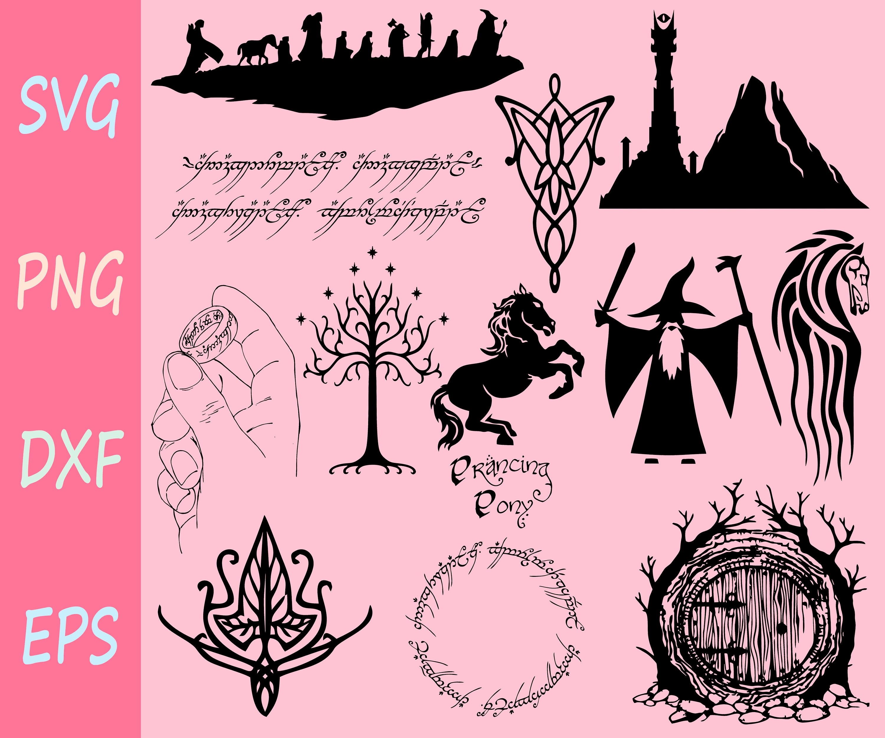 The Lord of the Rings Svg Bundle, Lotr Set, Prancing Pony, Hobbit Hole, Rohan, One Ring, Svg ...