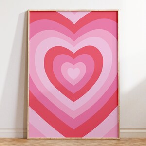 Pink and Red Retro Heart Print, Psychedelic Heart Wall Art, Trendy 60s ...