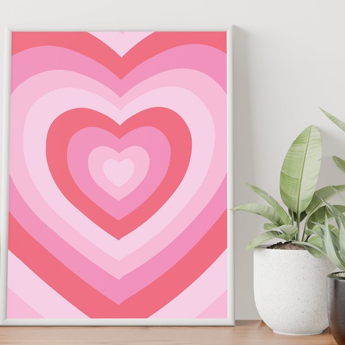 Blue Retro Heart Print Psychedelic Heart Wall Art Trendy 60s - Etsy