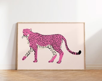Cheetah Print, Pink Leopard Art Print, Boho Home Decor, Blush Pink Wall Art, Jungle Poster ...
