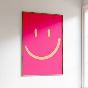Smile Face Printable, Magenta Retro Poster, Hot Pink Wall Art, Dorm ...