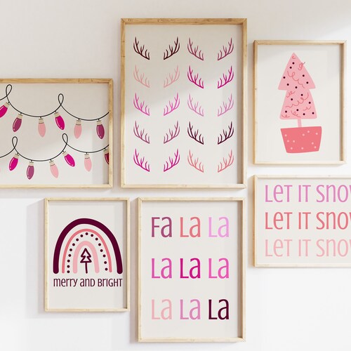 Pink Christmas Set of 6 Printables Pink Christmas Decor - Etsy