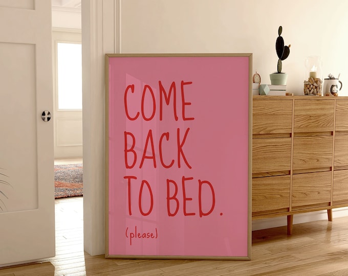 Come Back to Bed Horizontal, Couples Wall Art, Above Bed Print, Red and ...