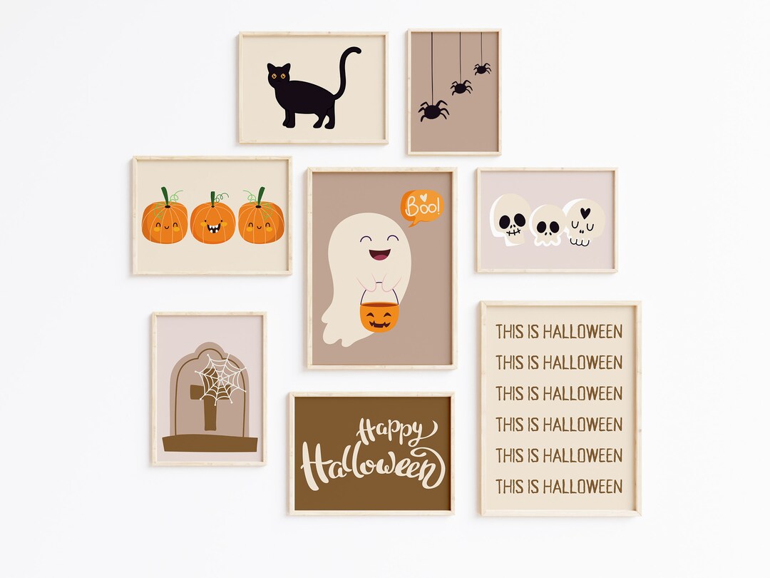Boho Halloween Decor Set of 8 Prints, Cute Fall Decor, Modern Halloween ...
