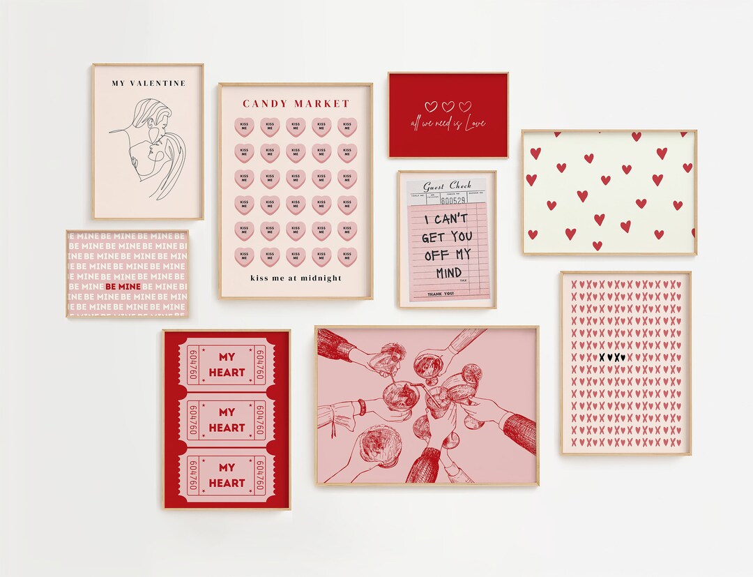 Valentines Day Decor Set of 20 Printables, Valentine Party Decor, Retro ...