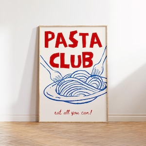 Trendy Hand Drawn Pasta Club Printable, Illustrations Maximalist ...