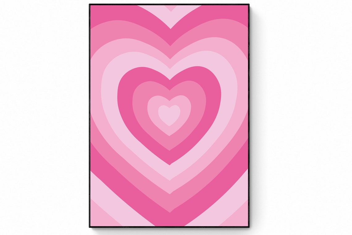 Pink Retro Heart Print, Psychedelic Heart Wall Art, Trendy 60s 70s Wall ...