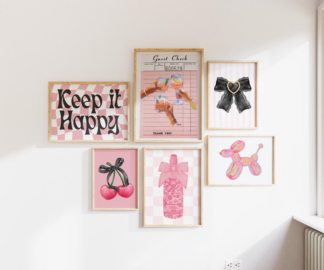Pink Trendy Bows Wall Art Set, Coquette Room Decor, Girl Preppy ...