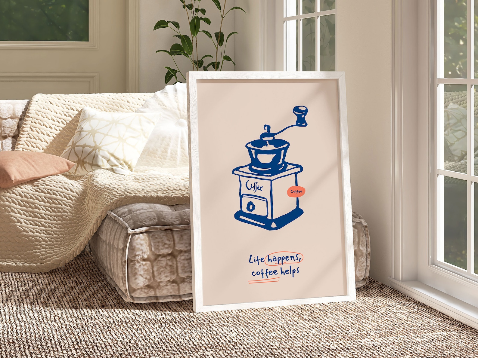 Hand Drawn Blue Coffee Print, Italian Kitchen Print, Retro Coffee Print ...