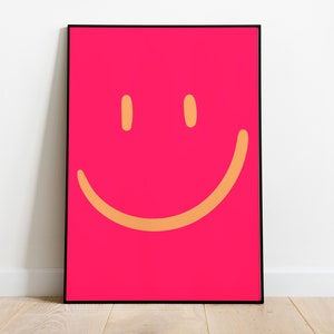 Smile Face Printable, Magenta Retro Poster, Hot Pink Wall Art, Dorm ...