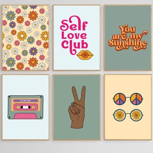 Retro Wall Art Set of 6, Trendy Art Print Bundle, Dorm Wall Decor ...