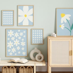 Blue Daisy Set of 5 Prints, DIGITAL DOWNLOAD ART, Daisy Flower Print ...