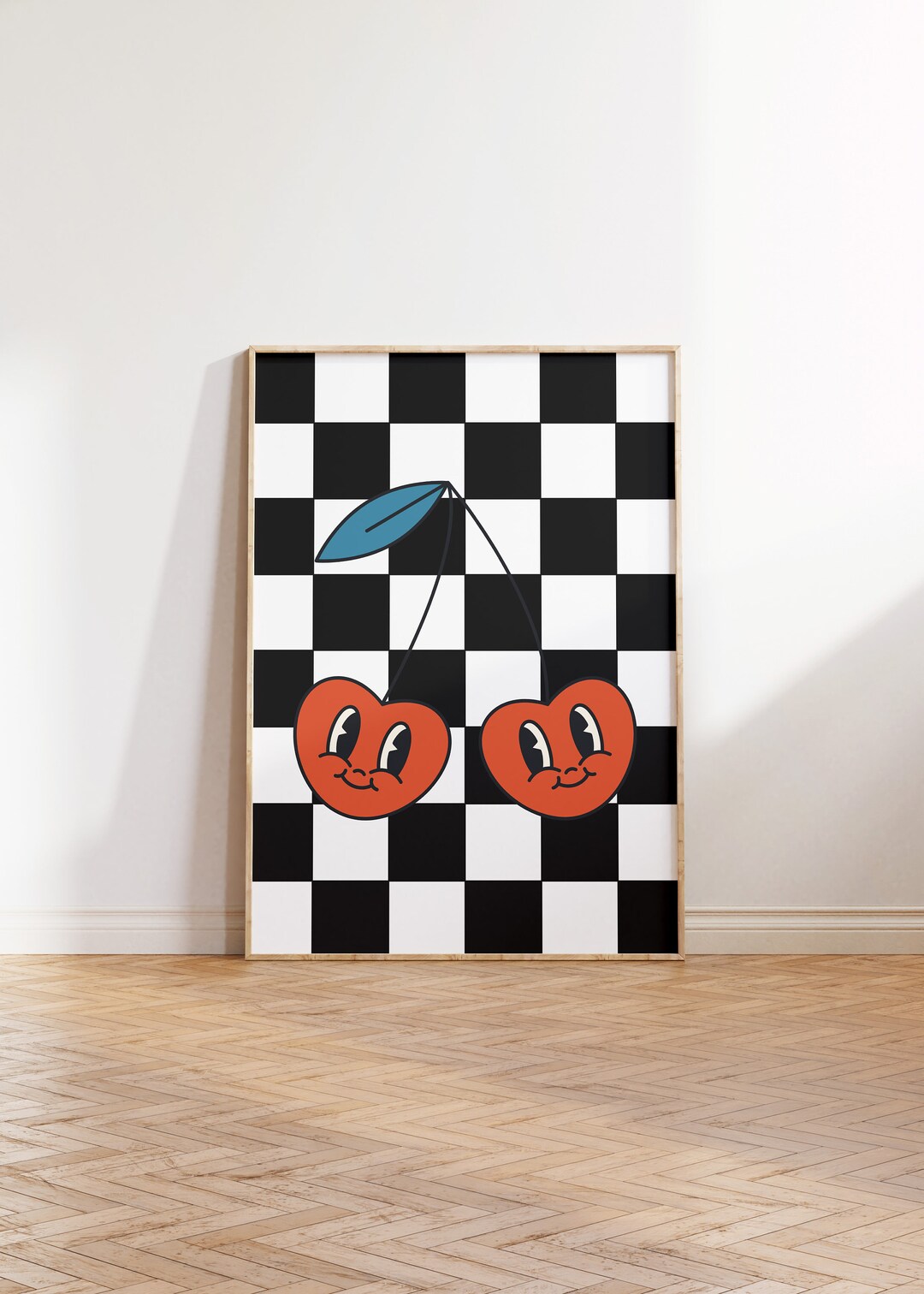 Retro Groovy Cherries Print Vintage Retro Wall Art 70s Style Poster ...