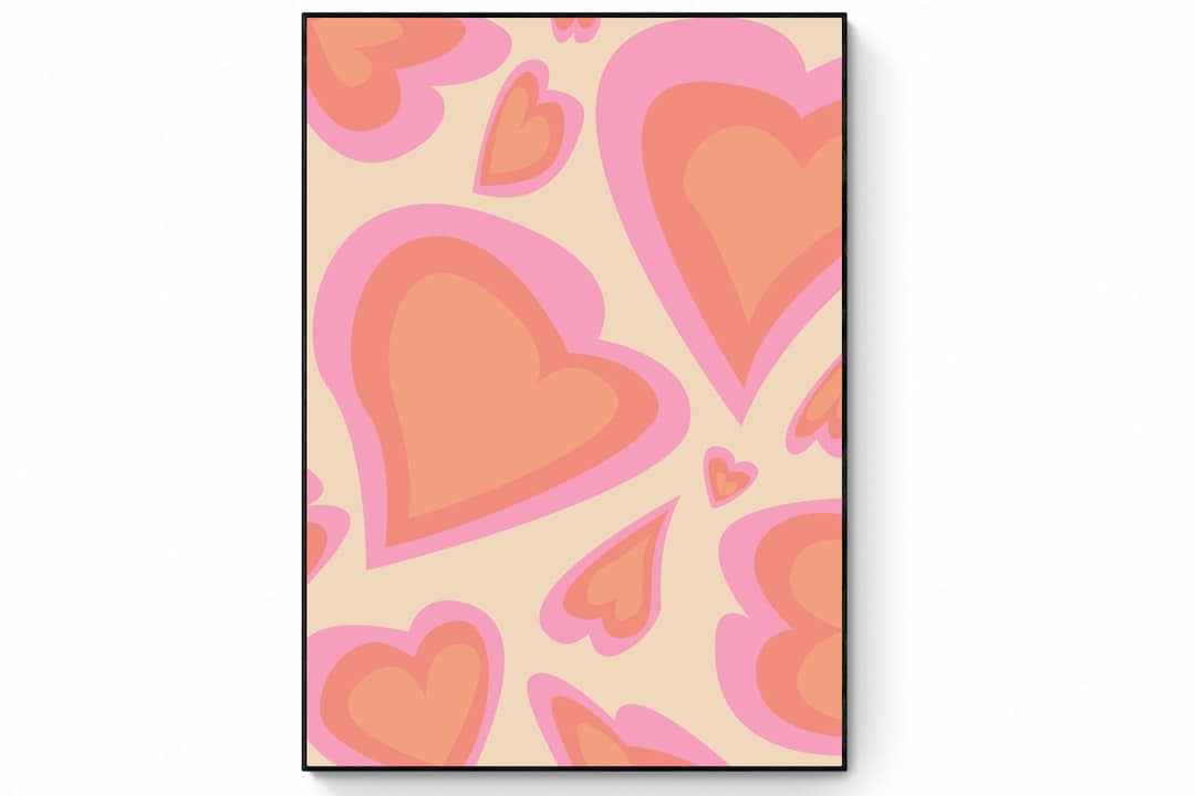Preppy Hearts Printable, Dorm Room Decor, Psychedelic Heart, Trendy 60S ...