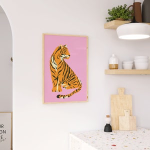 Tiger Print, Pink Leopard Art Print, Boho Home Decor, Pink Wall Art ...