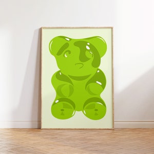 Green Gummy Bear | Candy Poster, Gummy Bear Art, Colorful Wall Art ...