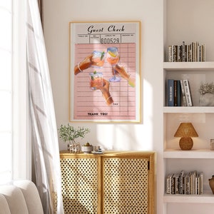 Pink Cheers Guest Check Print Bar Cart Poster Trendy Kitchen Art ...