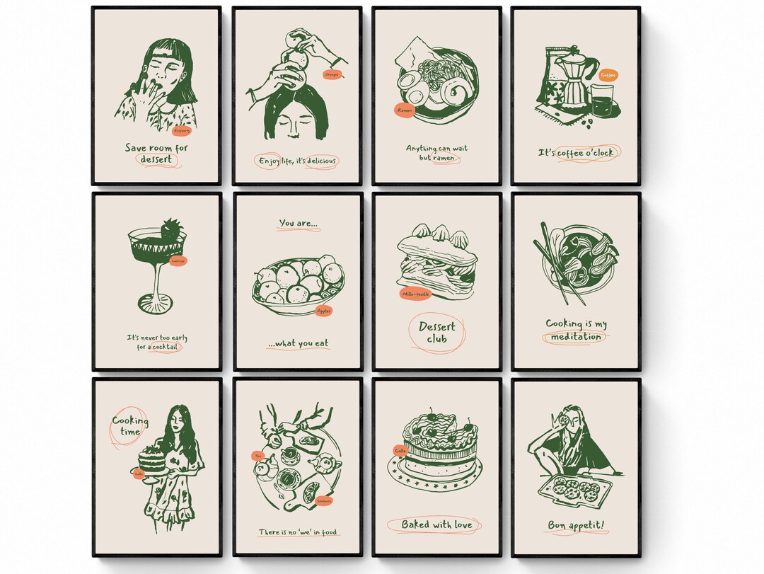 Modern Kitchen Decor Set of 13 Printables, Dessert Art, Food Print ...