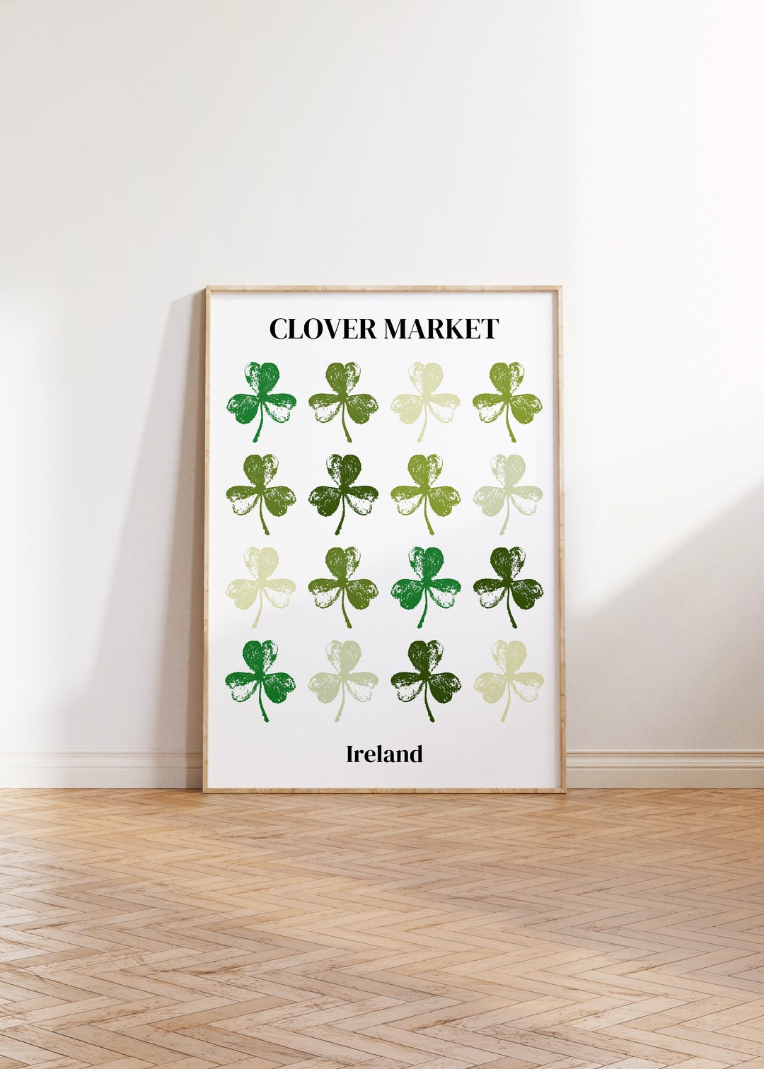 Clover Market Art Print, Four Leaf Clover Artwork, Retro Shamrock Wall ...