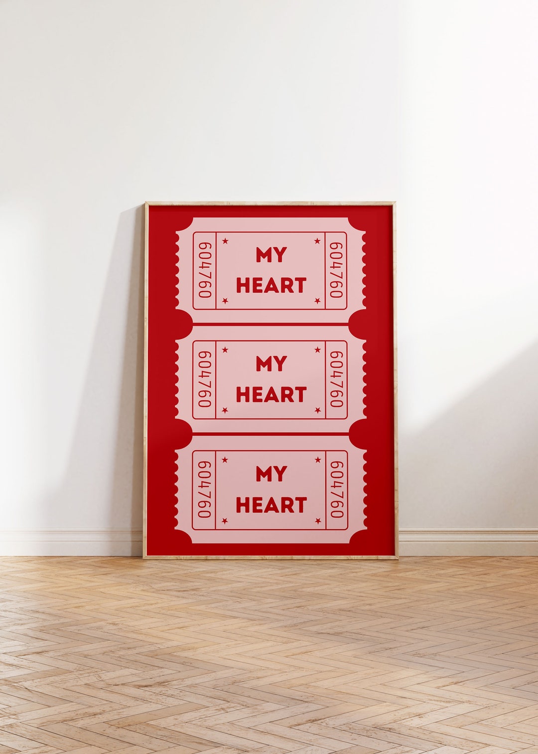 My Heart Ticket Print, Pink and Red Wall Art, Romantic Wall Art, Girly ...