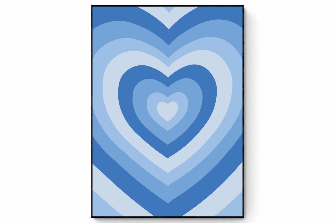 Blue Retro Heart Print Psychedelic Heart Wall Art Trendy 60s - Etsy