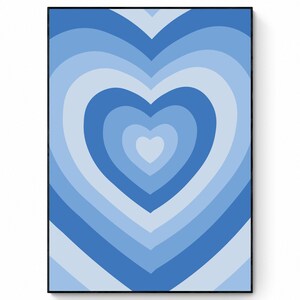 Blue Retro Heart Print, Psychedelic Heart Wall Art, Trendy 60s 70s Wall ...