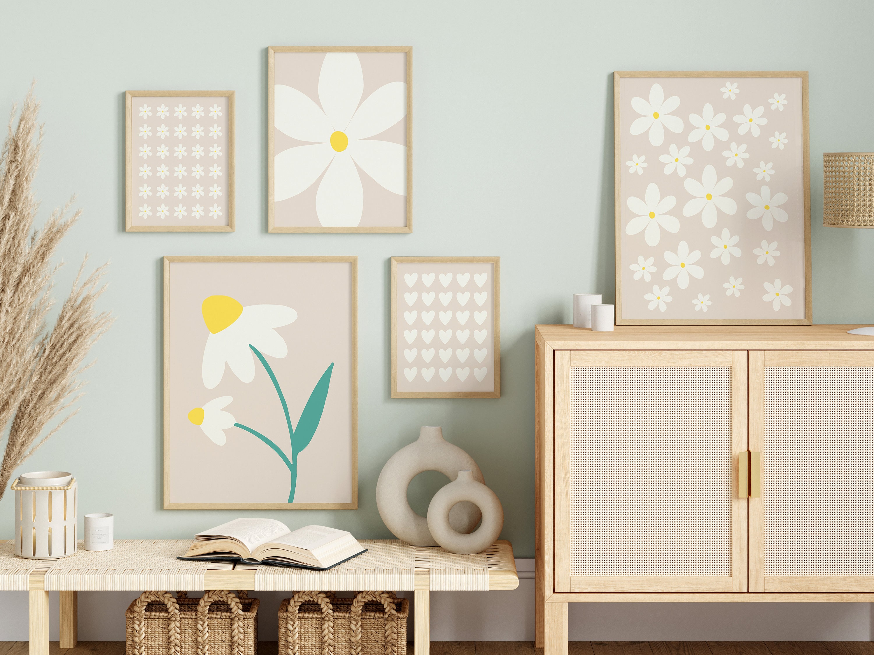 Beige Daisy Set of 5 Prints DIGITAL DOWNLOAD ART Daisy - Etsy