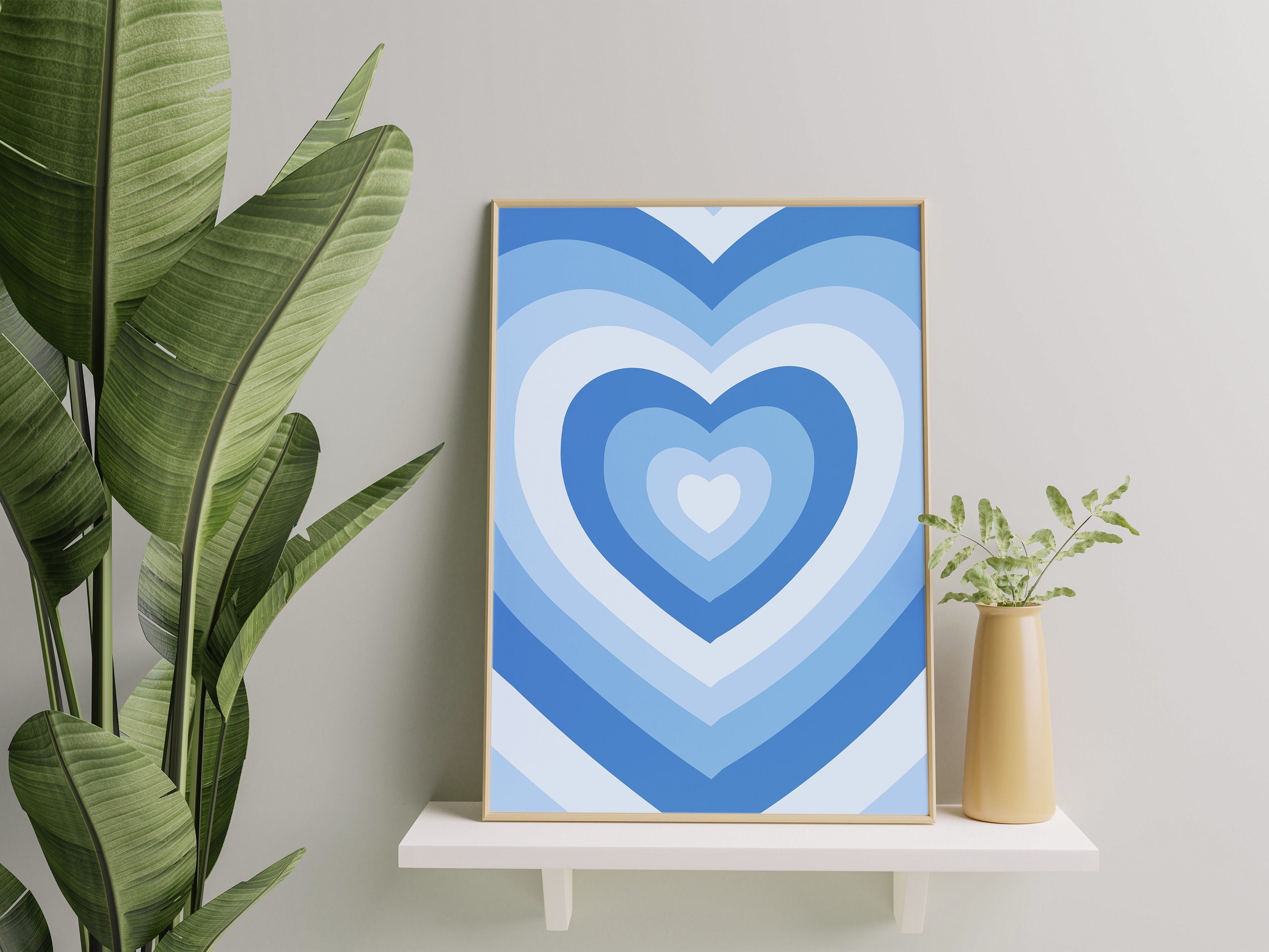 Blue Retro Heart Print Psychedelic Heart Wall Art Trendy 60s - Etsy