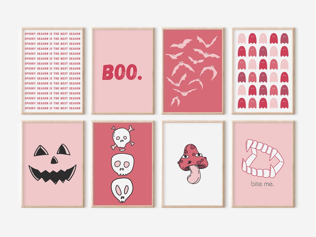 Pink Halloween Decor Set of 8 Printables, Pink Witchy Decor, Boho ...