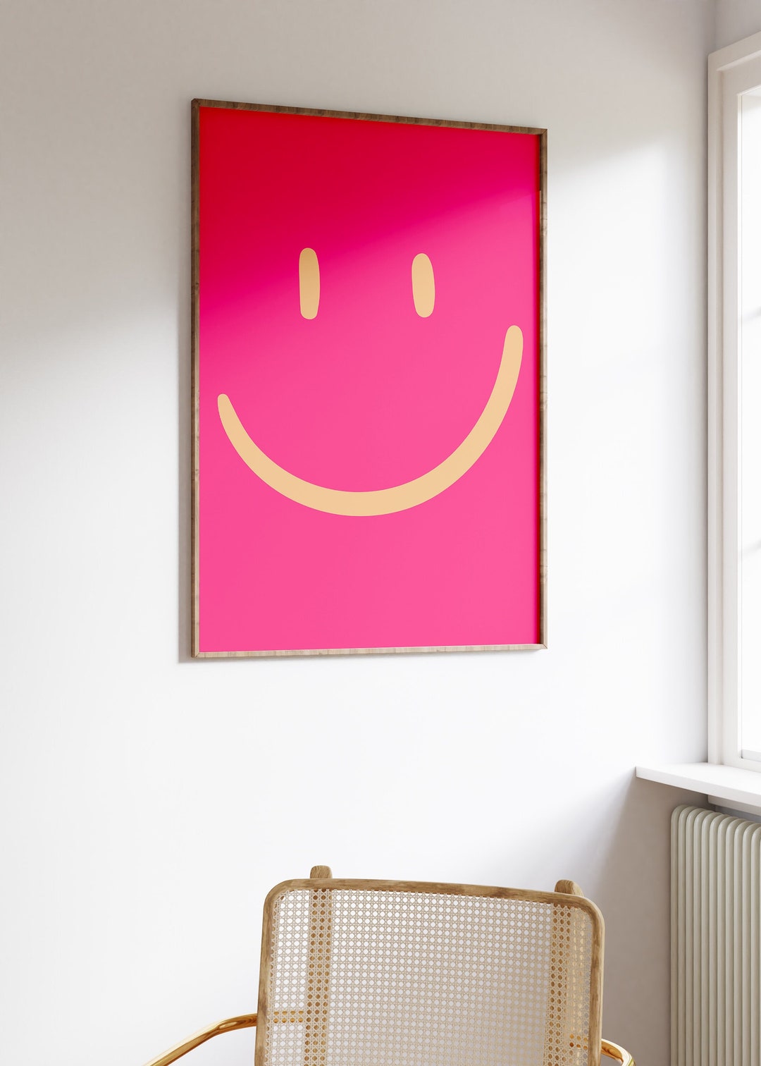 Smile Face Printable, Magenta Retro Poster, Hot Pink Wall Art, Dorm ...