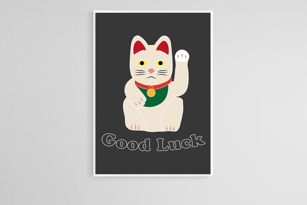 Maneki Neko Lucky Cat Illustrated Art Print, Cat Art, Lucky Gift, Cat ...