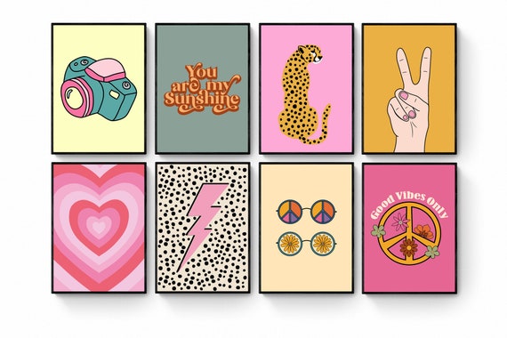 Retro Wall Art Set of 8 Trendy Art Print Bundle Dorm Wall - Etsy