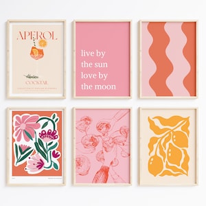 Pink and Orange Preppy Aesthetic Gallery Wall Prints Set, Trendy Retro ...