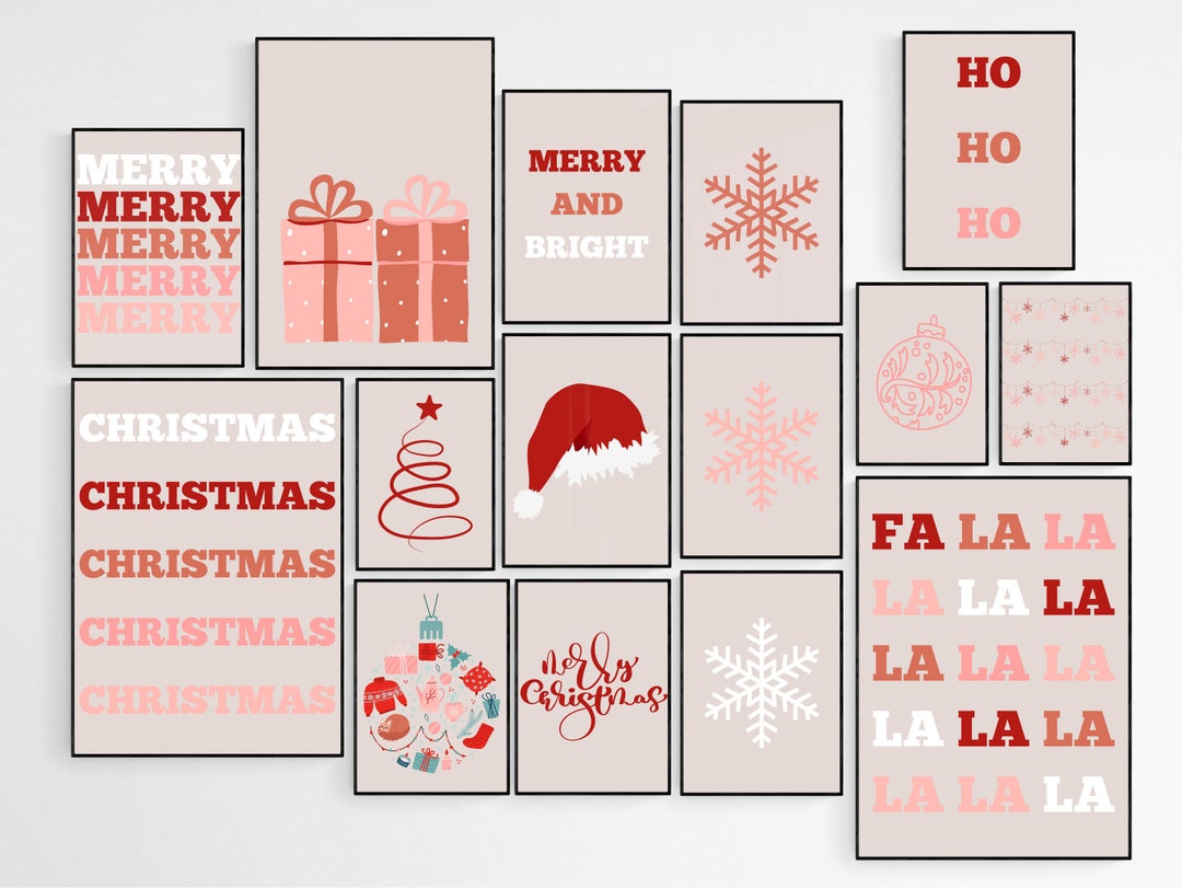 Set of 15 Christmas Prints, Christmas Printable Wall Art, Merry ...