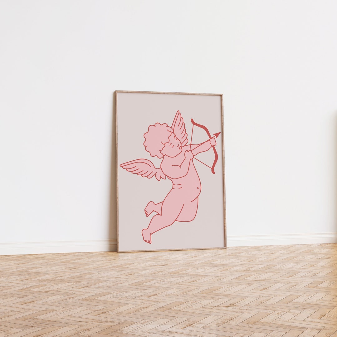 Valentines Day Printable, Cupid Print, Love Amur Print, Red Beige Decor ...