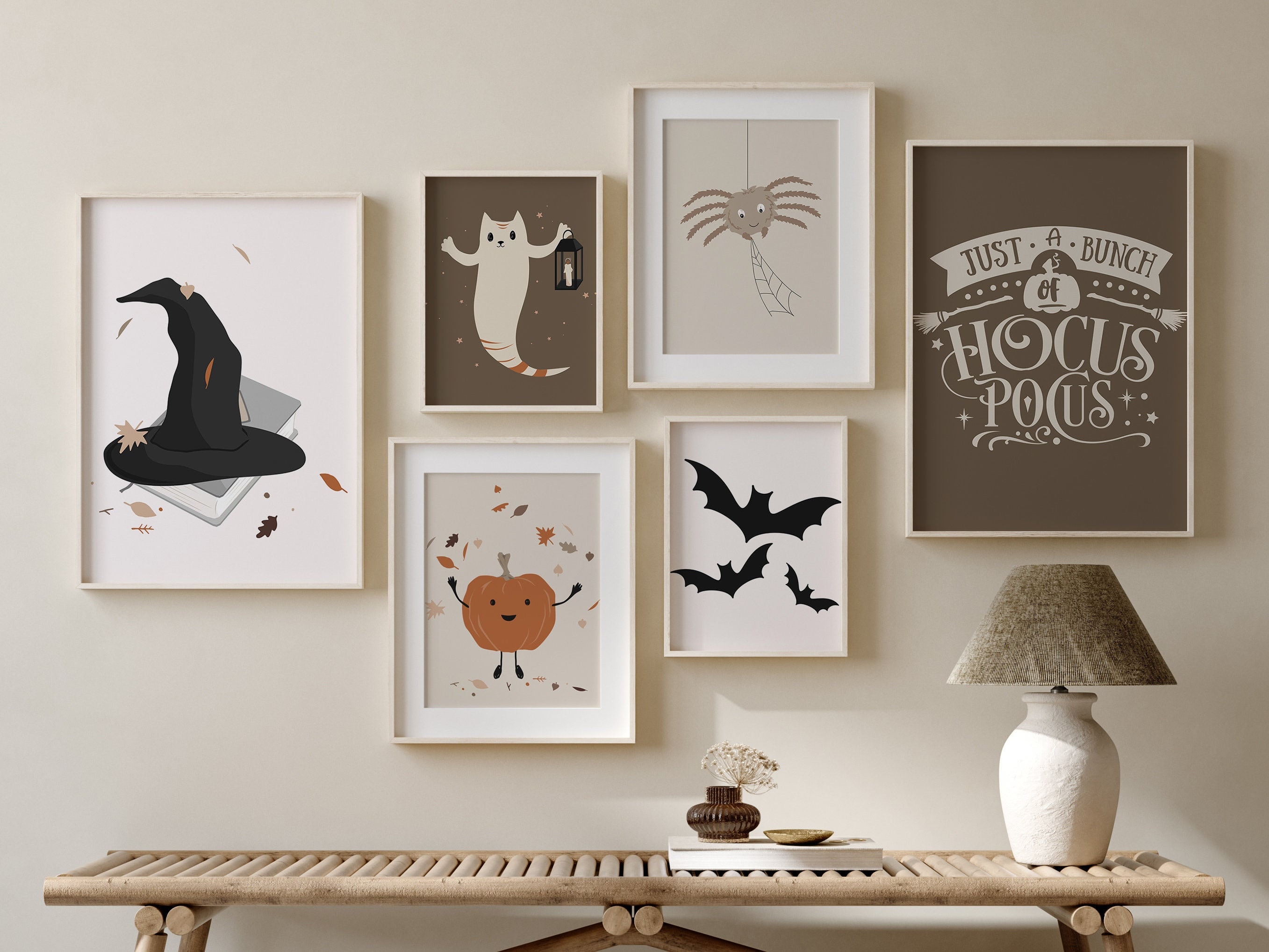 Halloween Set of 10 Prints, Halloween Wall Art, Brown Halloween ...