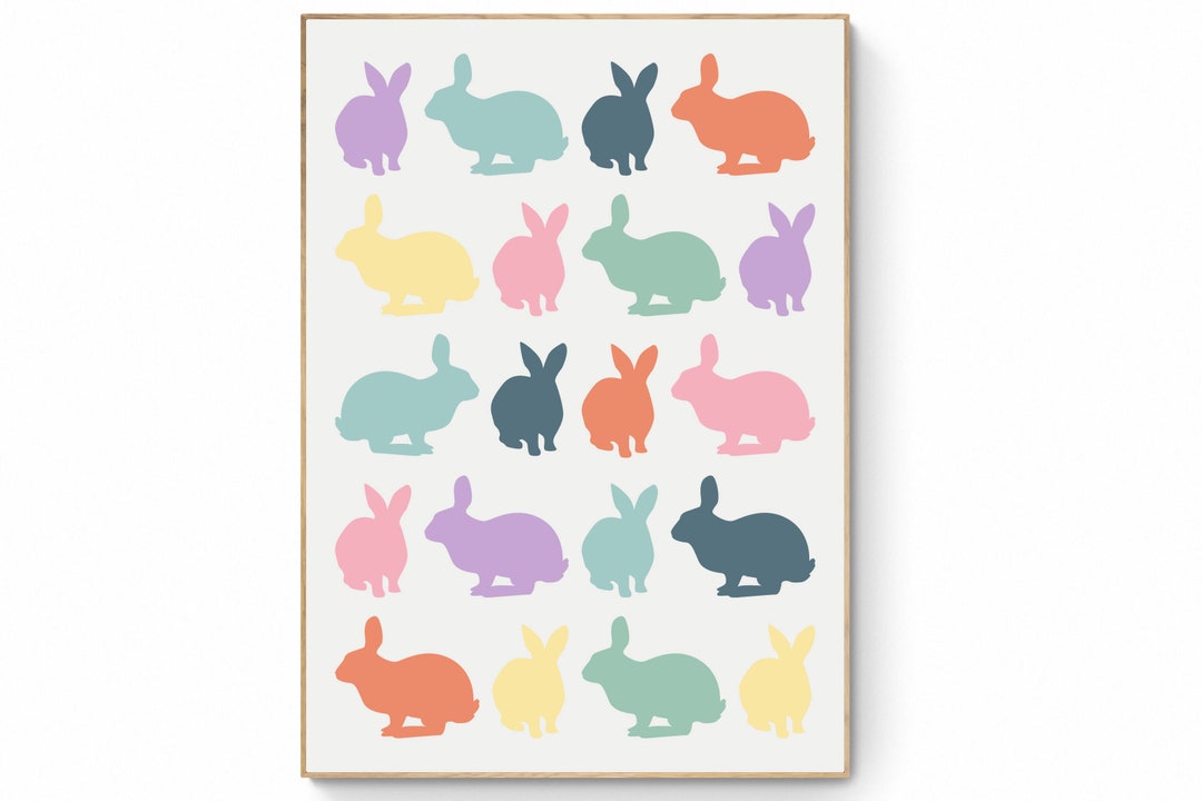 Easter Bunny Printable Wall Art, Rainbow Easter Print, Happy Easter ...