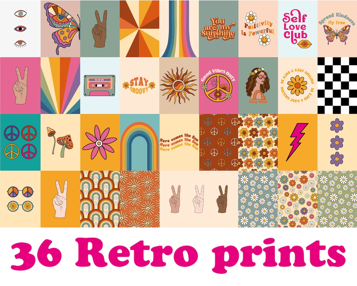 36 Retro Wall Collage Kit 70s Retro Aesthetic Poster Digital - Etsy