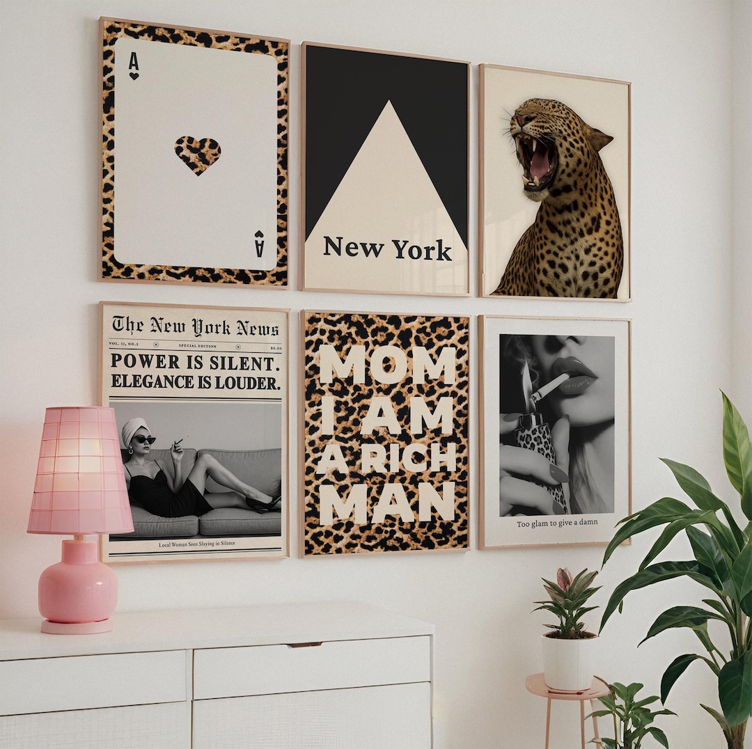 Retro Girly Wall Art Set 6 Posters, Y2K Lucky Decor, Trendy Leopard ...