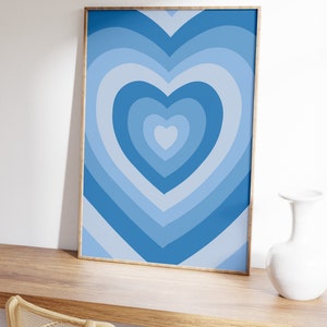 Blue Retro Heart Print, Psychedelic Heart Wall Art, Trendy 60s 70s Wall ...