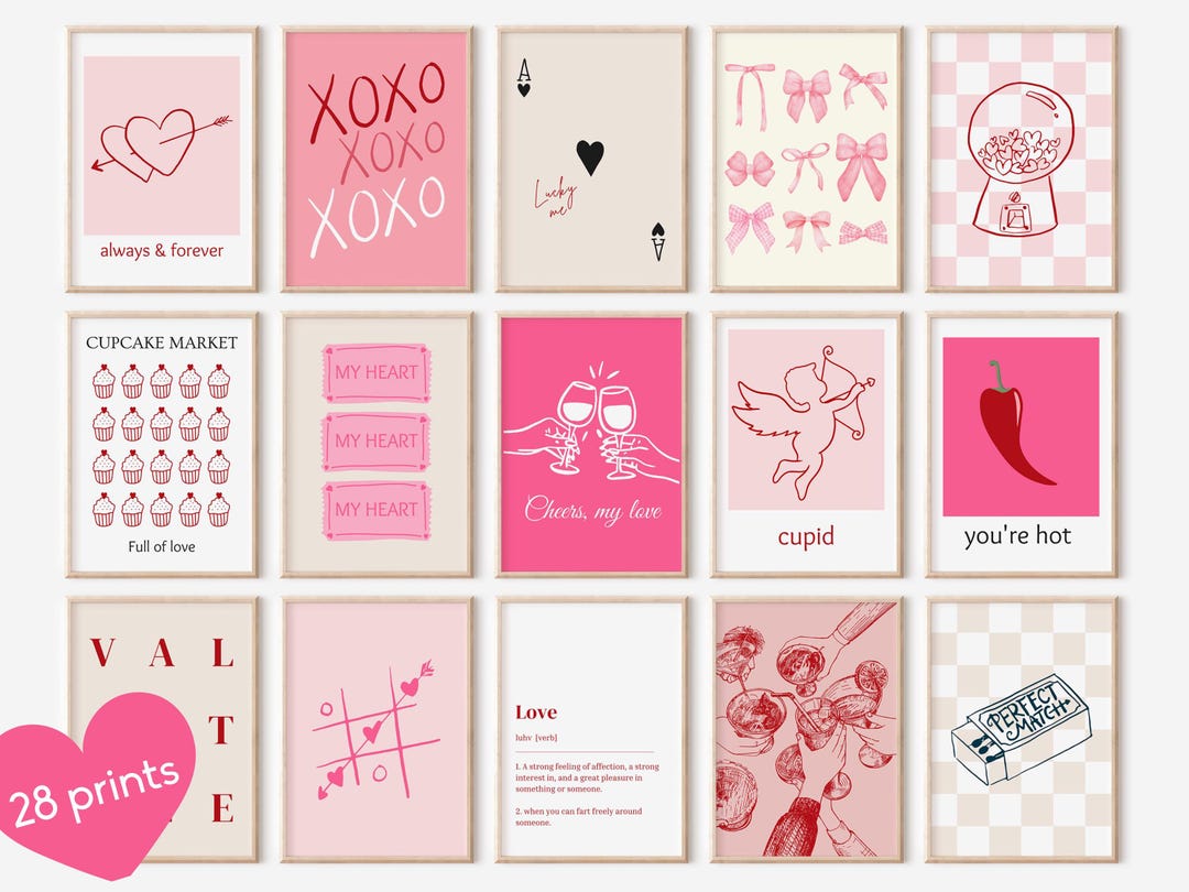 Valentine Day Decor Set of 28 Printables, Valentines Party Decor, Retro ...