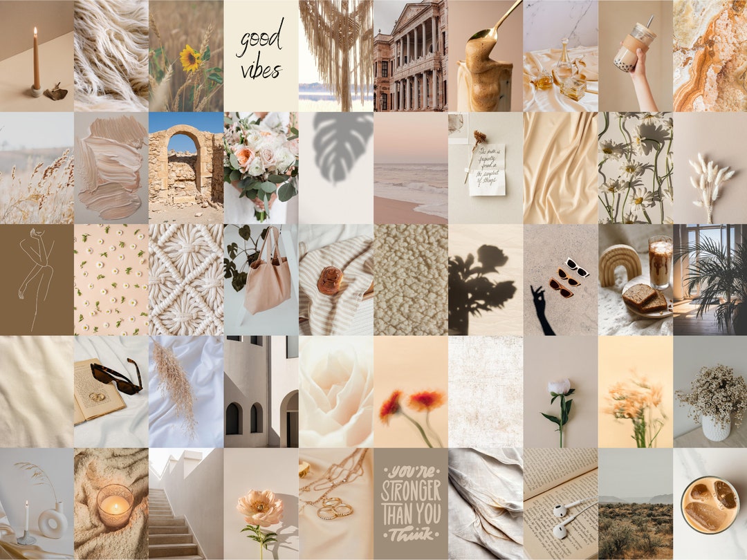 200pcs Neutral Collage Kit Aesthetic Boho Boujee Photo Wall Decor Beige ...